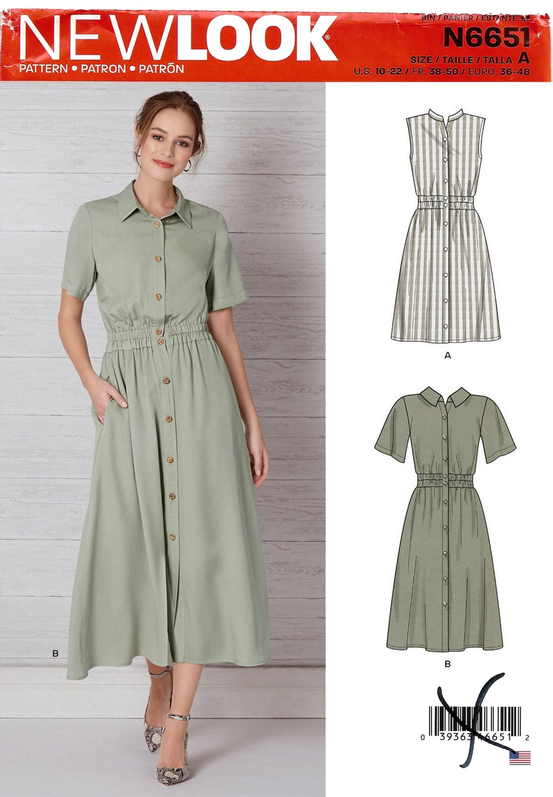 New Look N6651 Sewing Pattern for Misses Button Front Dresses With ...