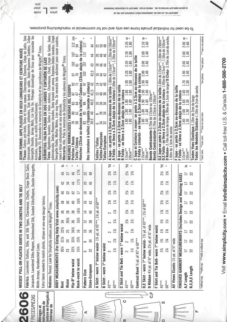 Simplicity 2606 Sewing Pattern Misses Pull-on Pleated Skirts - Etsy