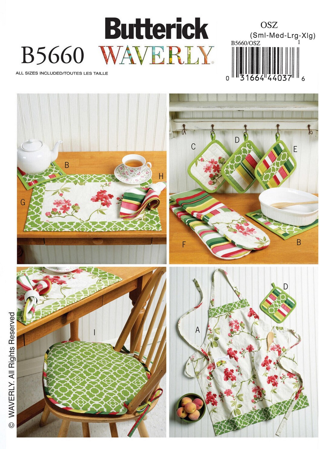 Butterick B5660 Sewing Pattern for Apron Hot Pads Pot Holders Place Mat ...