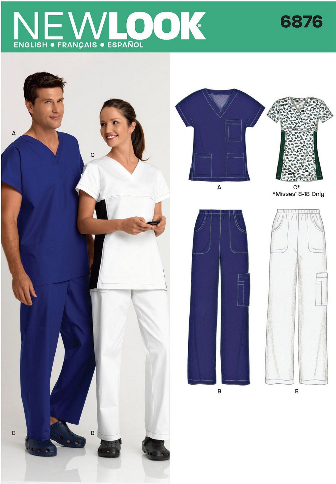 New Look 6876 Sewing Pattern Misses and Mens Scrubs Set Top and Pants ...