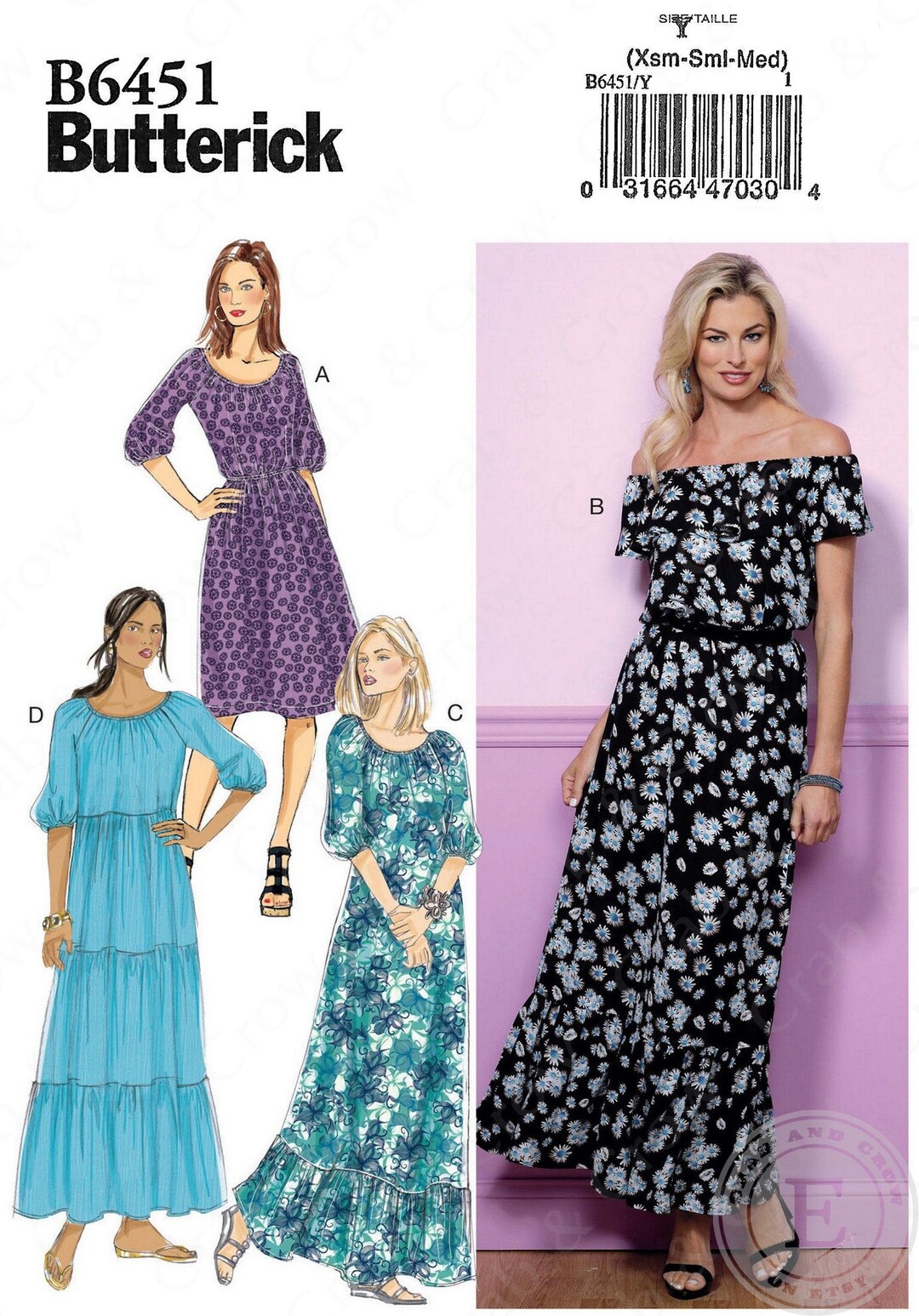 Butterick B6451 Sewing Pattern Misses Gathered Elastic Neckline Blouson ...