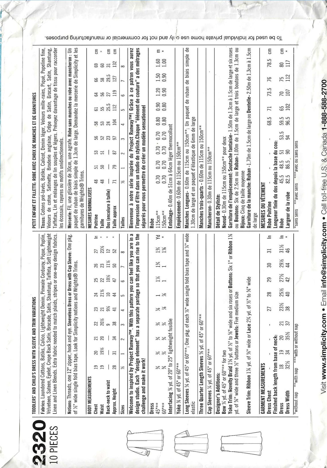 Simplicity 2320 Sewing Pattern Girls Dress With Sleeve and - Etsy