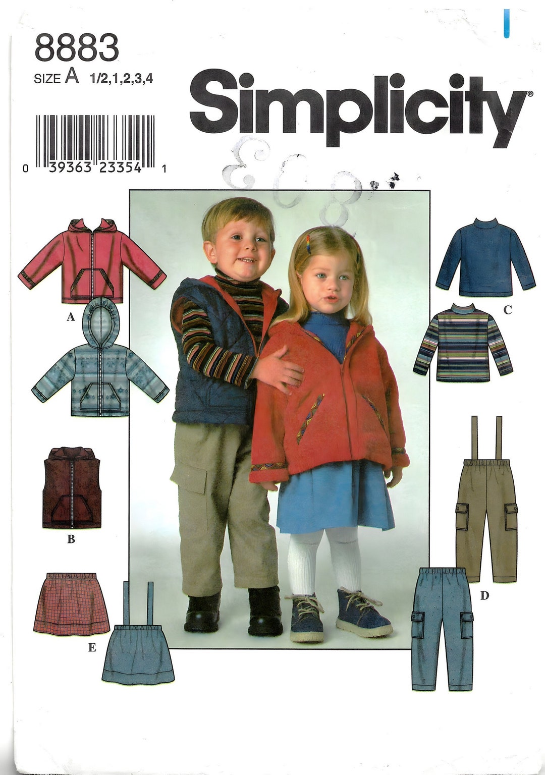 Simplicity 8883 Sewing Pattern Toddlers Jacket or Vest Pants Skirt and ...