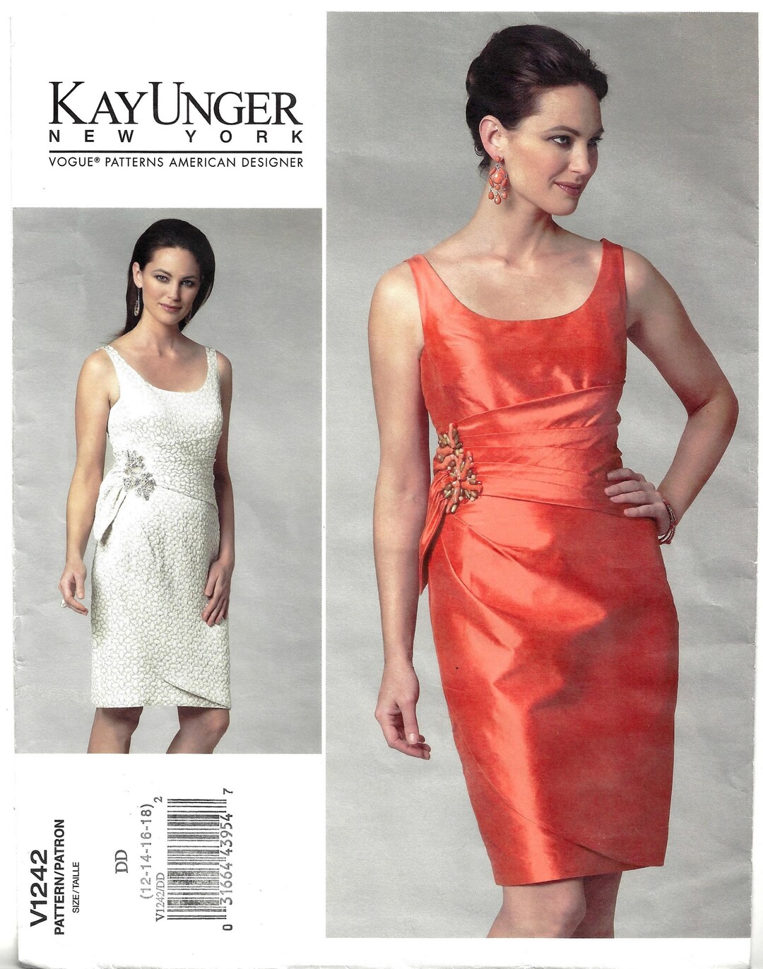 Vogue V1242 Sewing Pattern Misses Close Fitting Lined Dress With Overskirt Detail by Kay Unger ...