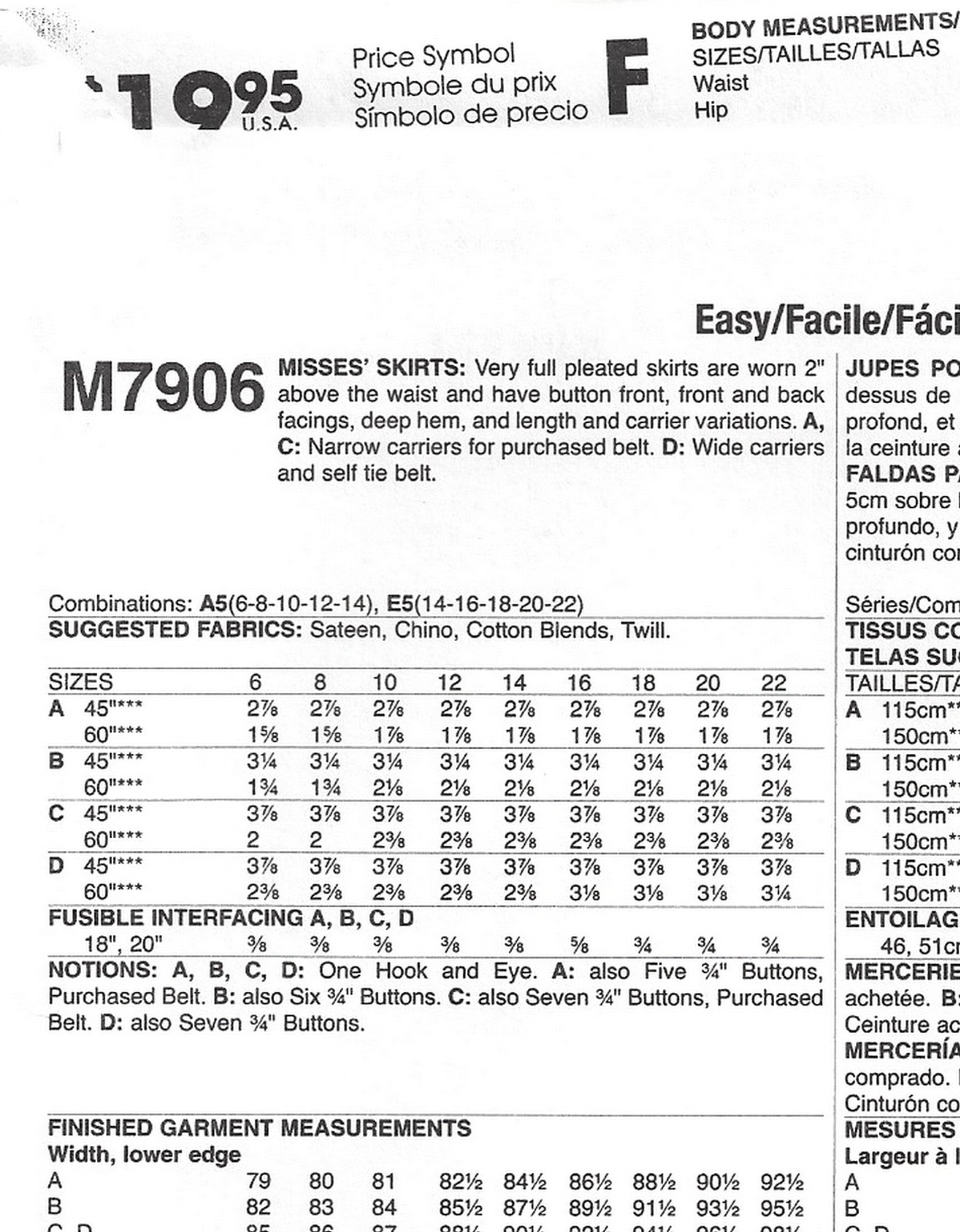 Mccalls M7906 Sewing Pattern Misses Easy Very Full Pleated - Etsy