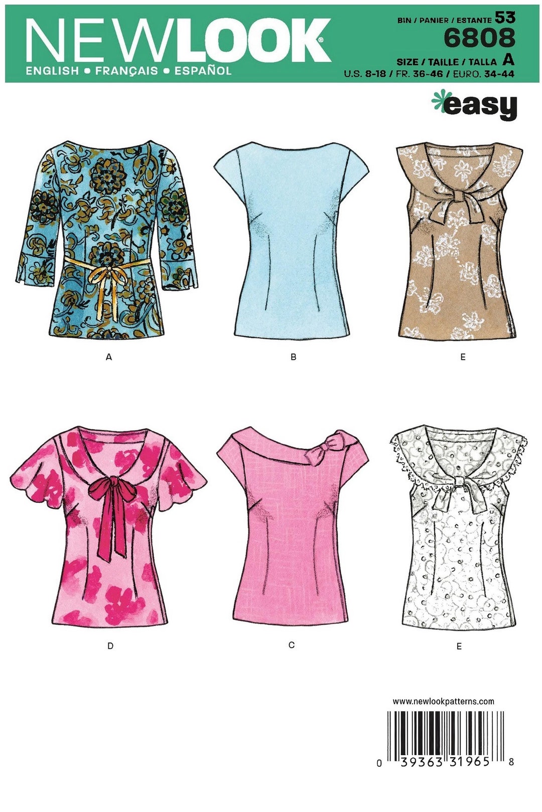 New Look 6808 Sewing Pattern for Misses Easy Tops With Neckline and ...