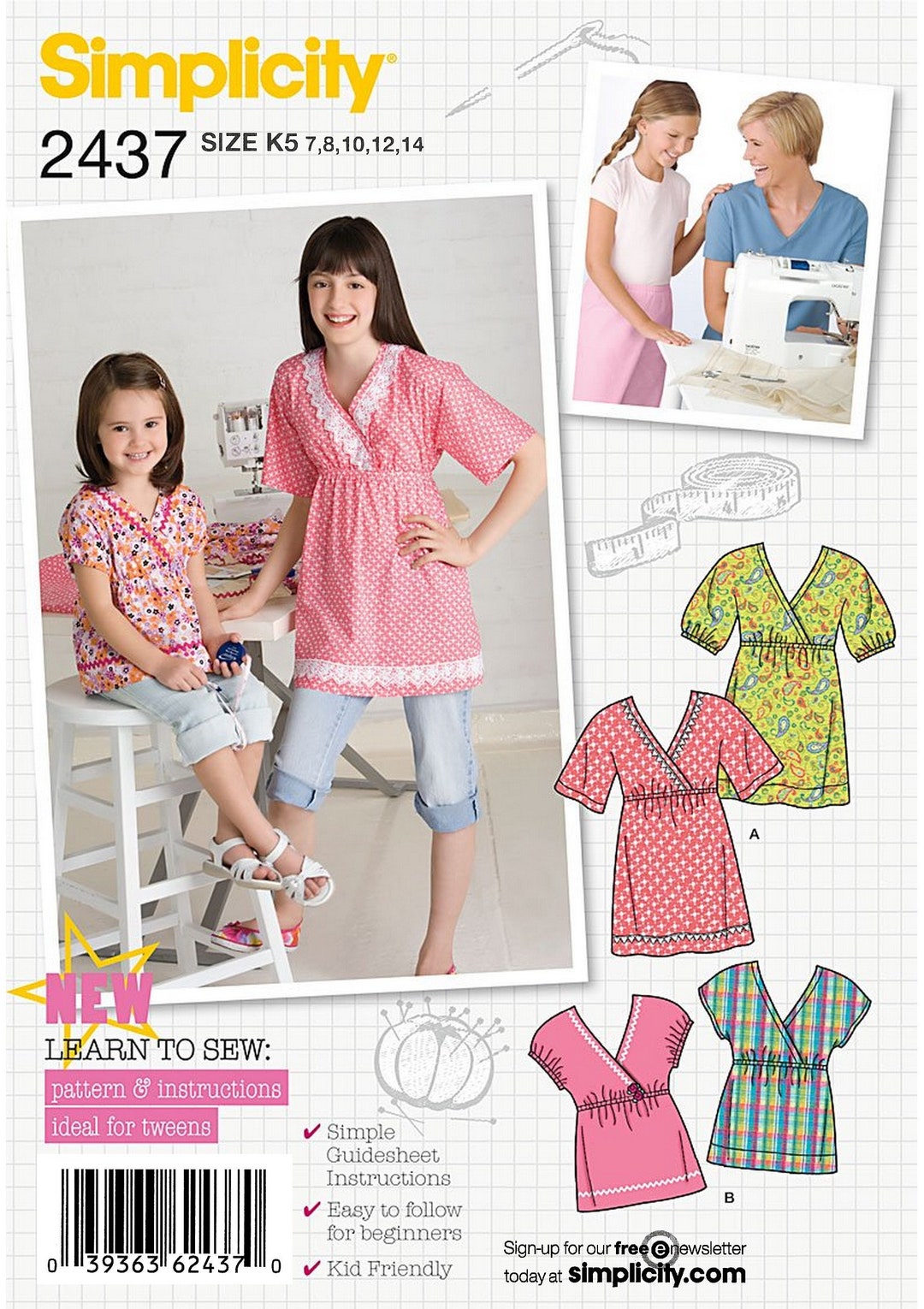 Simplicity 2437 Sewing Pattern for Childs Pullover Top in Two Lengths ...