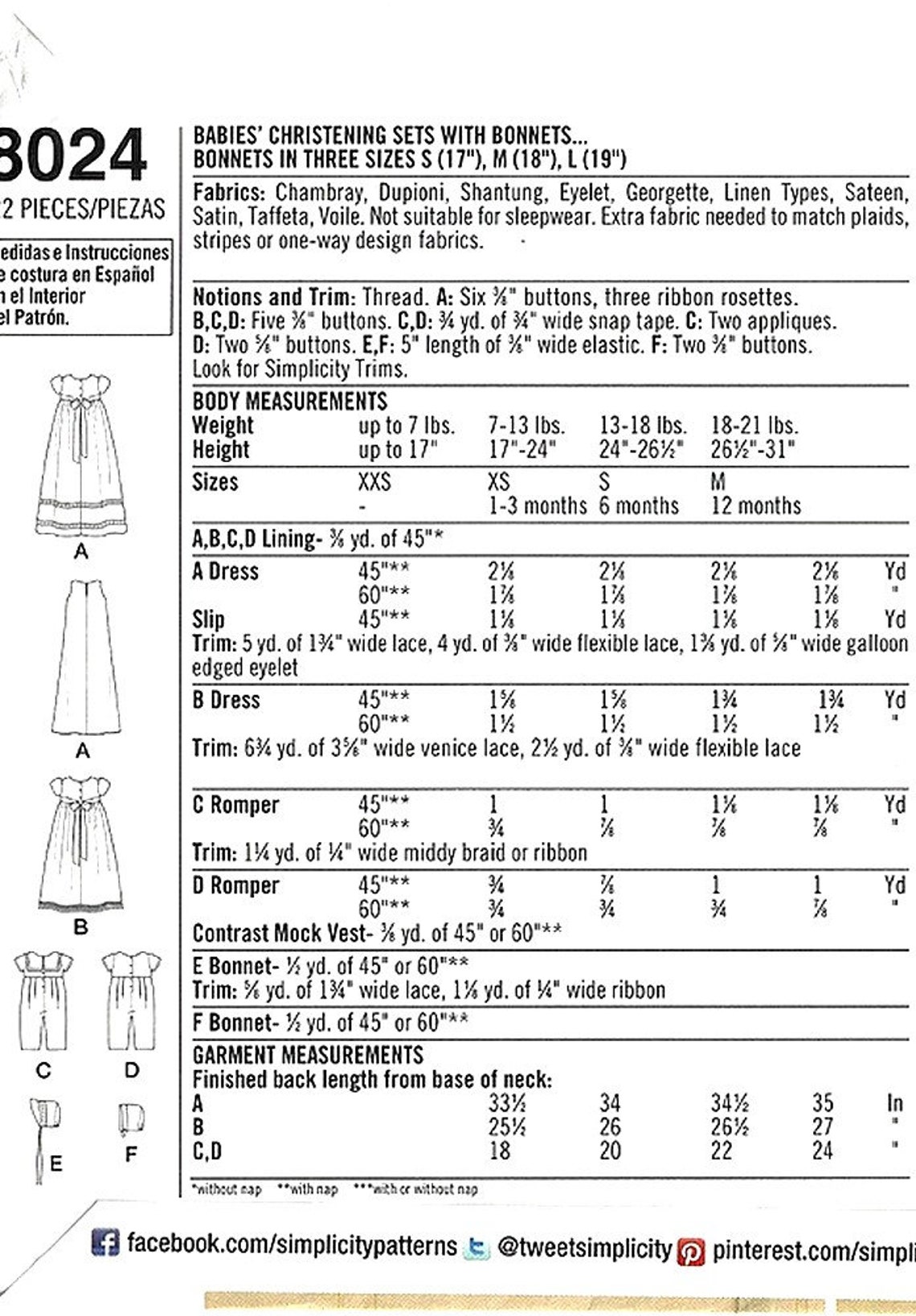 Simplicity 8024 Sewing Pattern Heirloom Babies Christening | Etsy