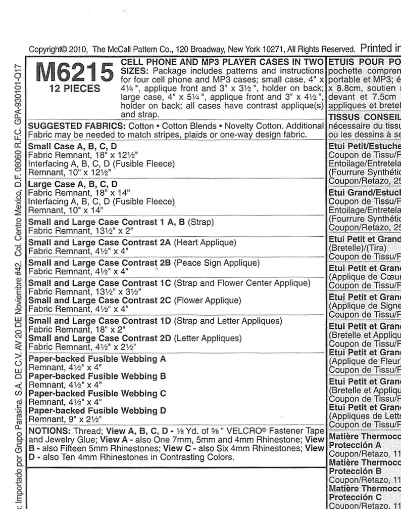 Mccalls M6215 Sewing Pattern for Cell Phone and MP3 Player - Etsy