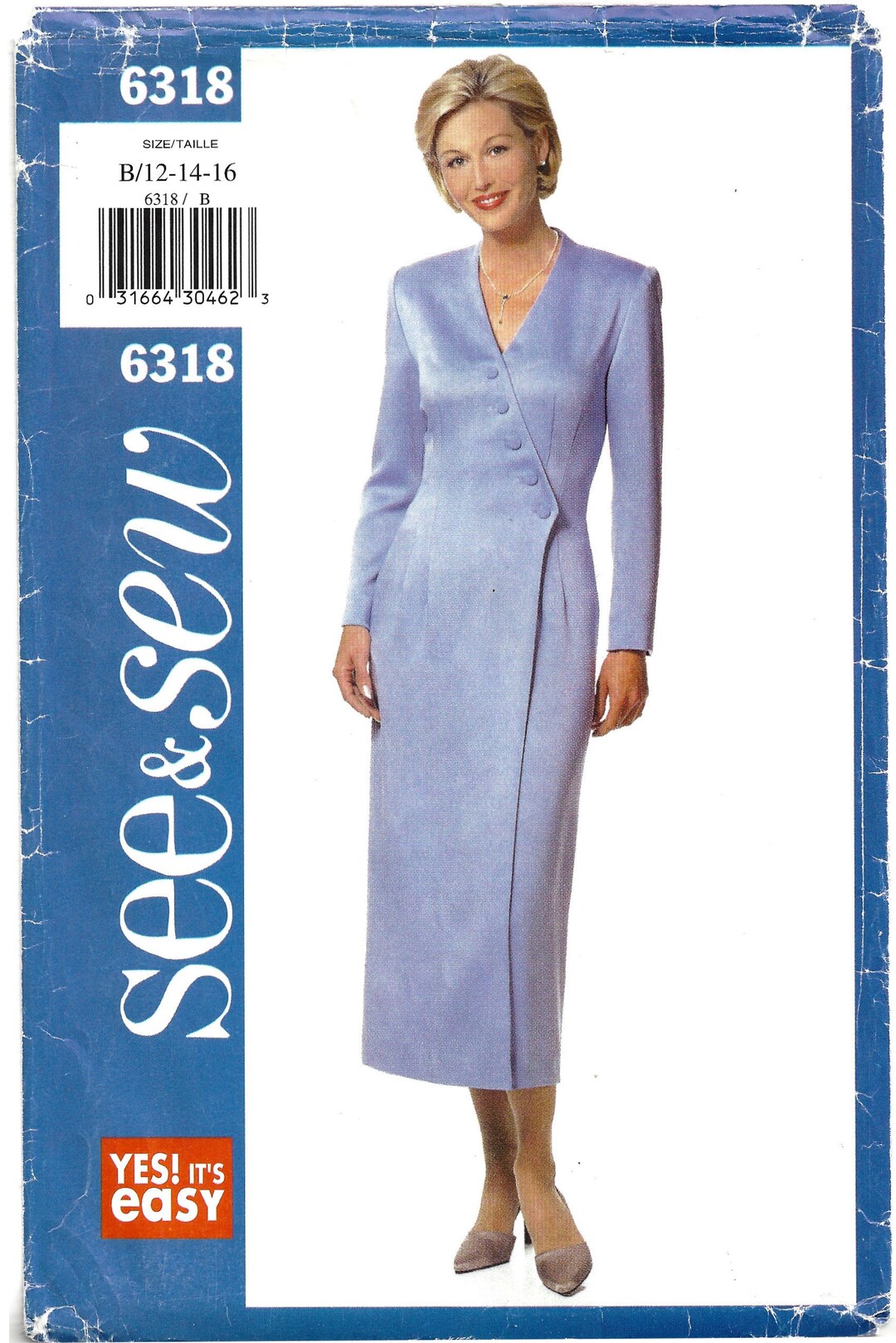 Butterick 6318 Sewing Pattern Misses See and Sew Asymmetrical Mock Wrap ...