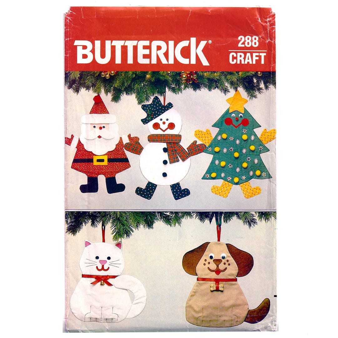 Butterick 288 Sewing Pattern Holiday Crafts Hanging Ornaments Santa ...