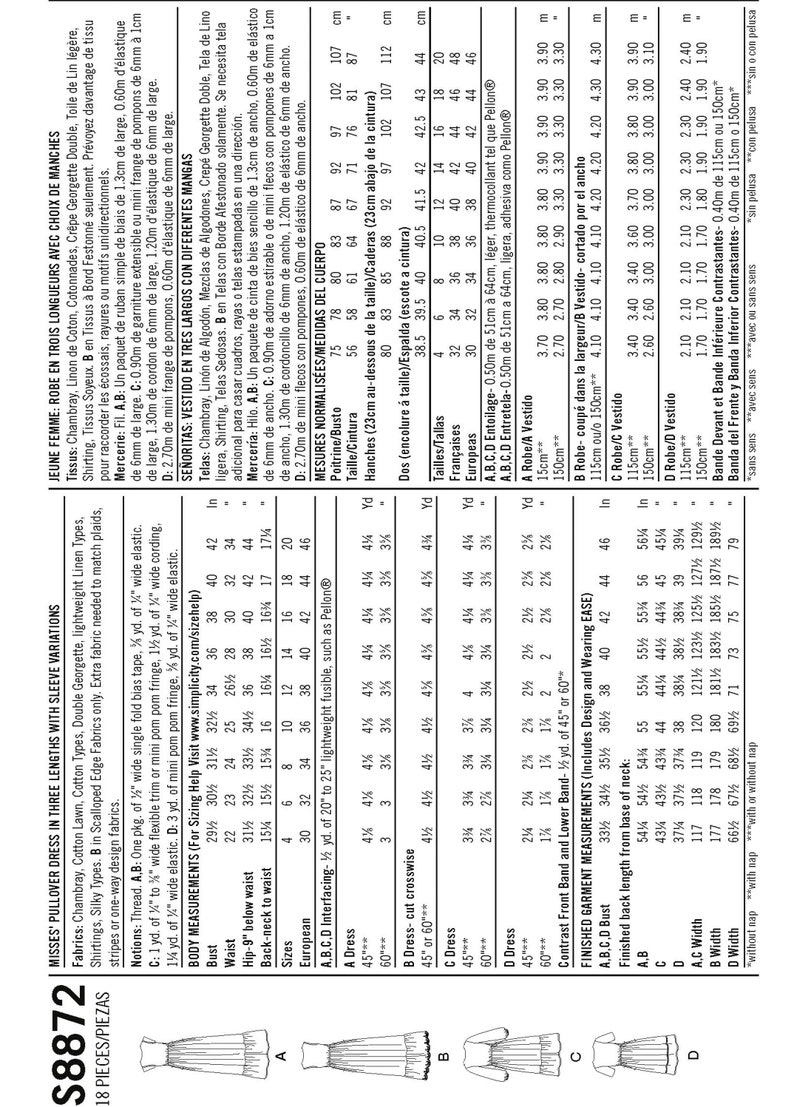 Simplicity S8872 Sewing Pattern Misses Pullover Dress in Three - Etsy