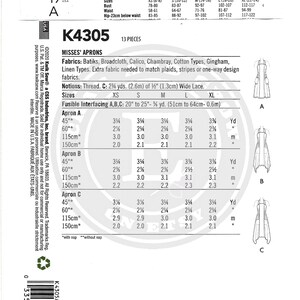 Kwik Sew K4305 Sewing Pattern for Misses Aprons With Hemline and Pocket ...