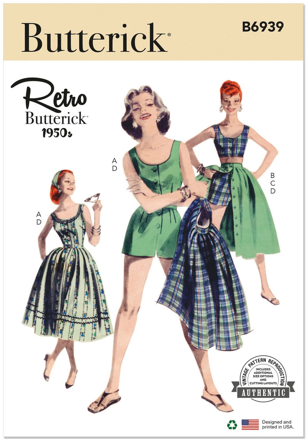Butterick B6939 Sewing Patterns Misses Retro 50s Four Piece Sports ...