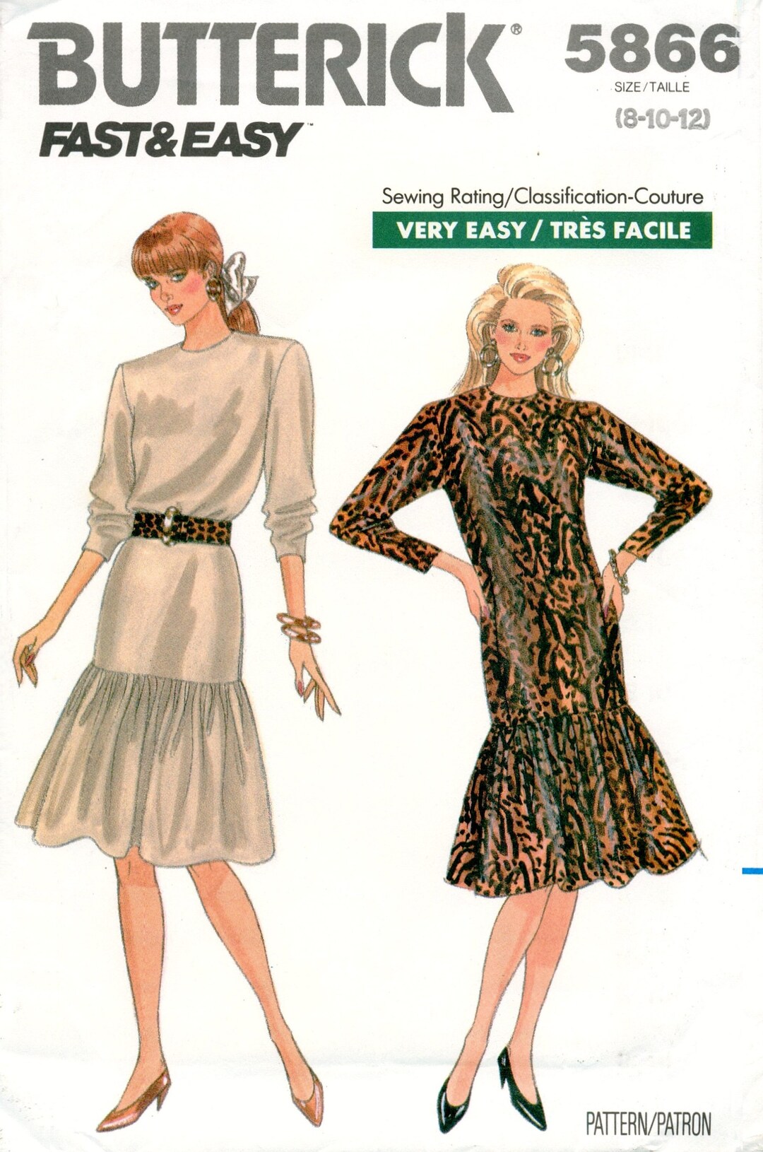 Butterick 5866 Sewing Pattern Misses Vintage 80s Long Sleeve Loose ...