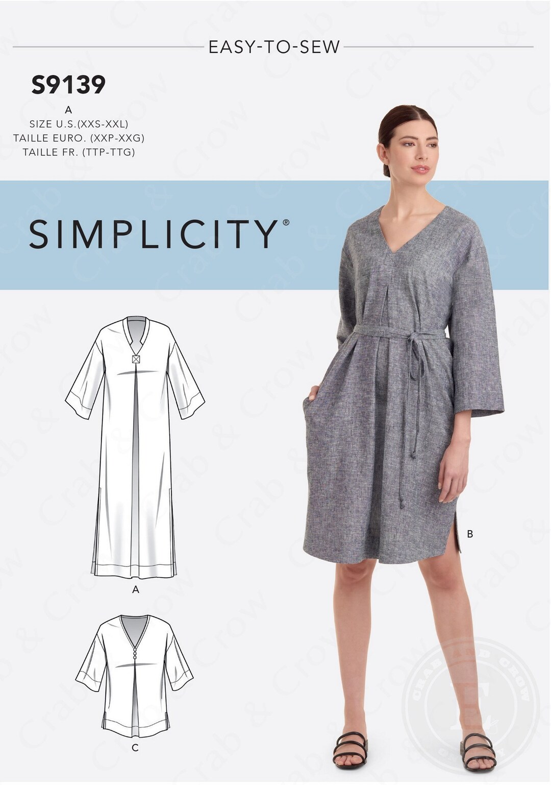 Simplicity S9139 Sewing Pattern Misses Relaxed V-neck Caftan Tunic and ...