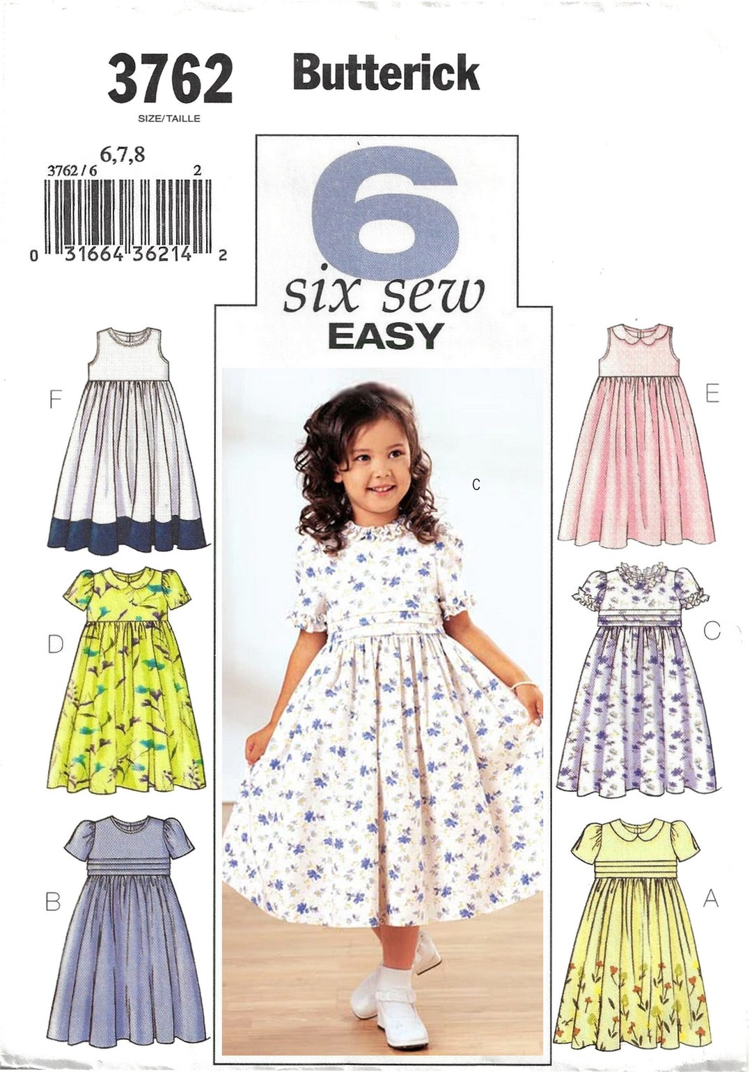 Butterick 3762 Sewing Pattern for Six Sew Easy Girls Slightly Flared ...