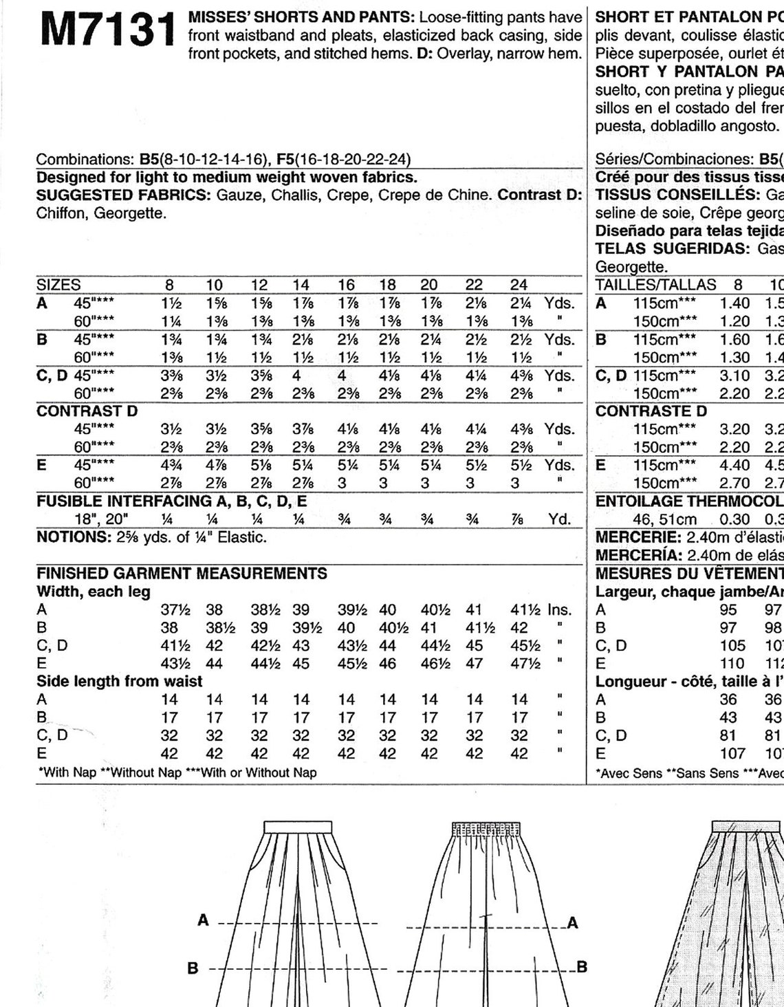 McCalls M7131 Sewing Pattern Misses Easy Wide Leg Shorts | Etsy