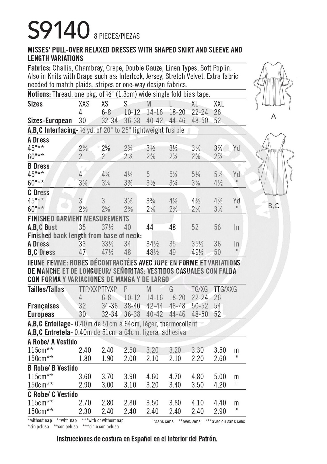 Simplicity S9140 Sewing Pattern Misses Pullover Relaxed Dress - Etsy