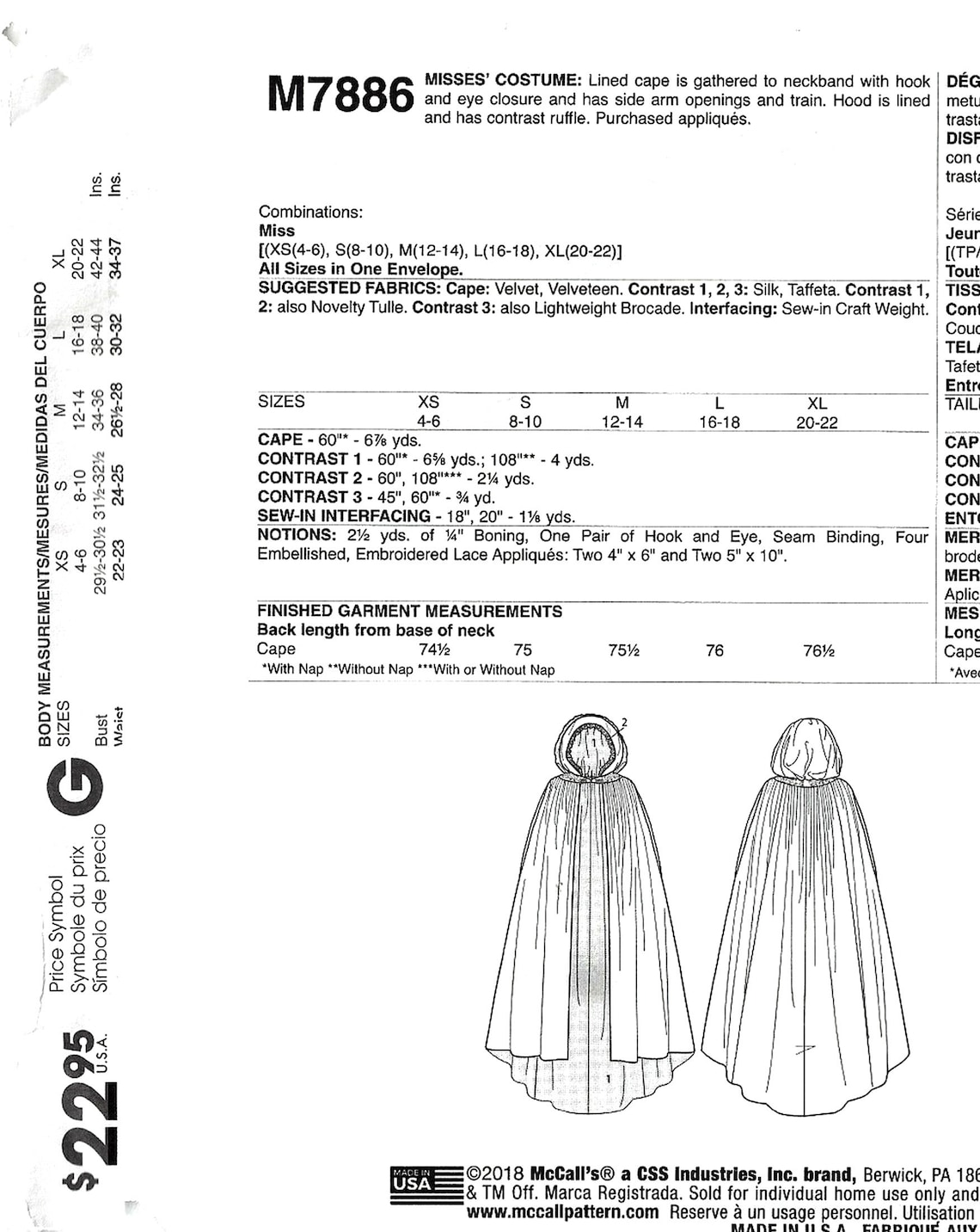 McCalls M7886 Sewing Pattern Misses Lined Cape Ruffle Trimmed | Etsy