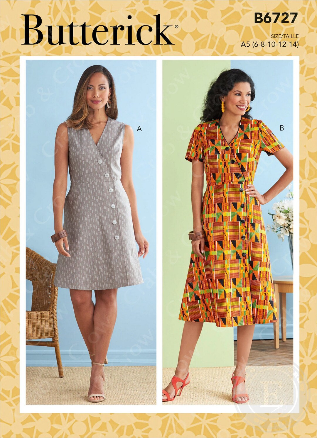 Butterick B6727 Sewing Pattern Misses Easy Mock Button Front Dress With ...