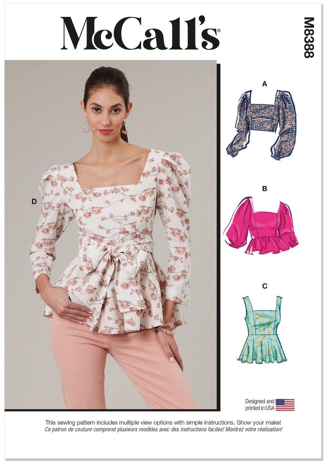 Mccalls M8388 Sewing Pattern Misses Square Neckline Tops With Sleeve ...