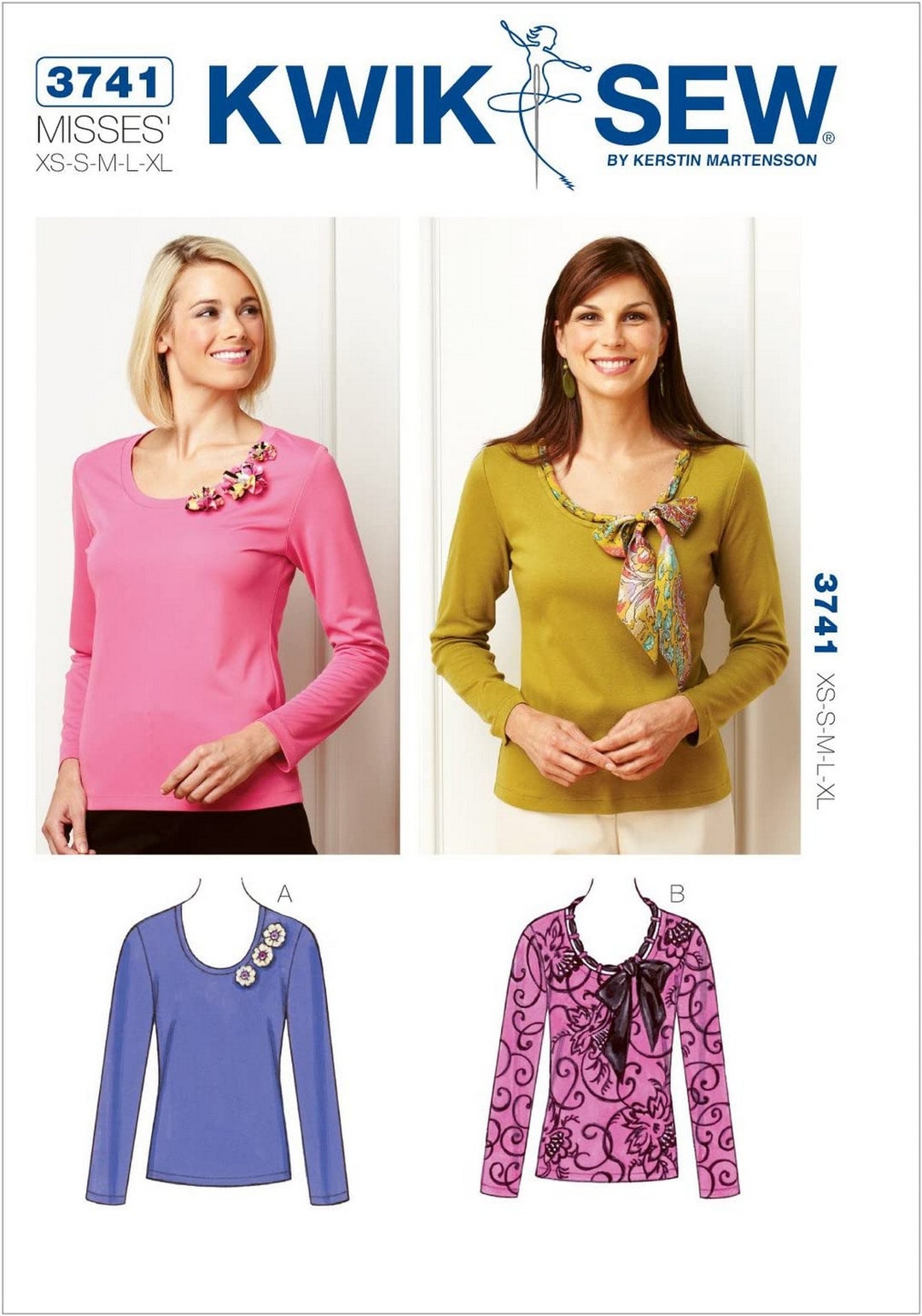 Kwik Sew 3741 Sewing Pattern for Misses Long Sleeve Scoop Neck Tops ...