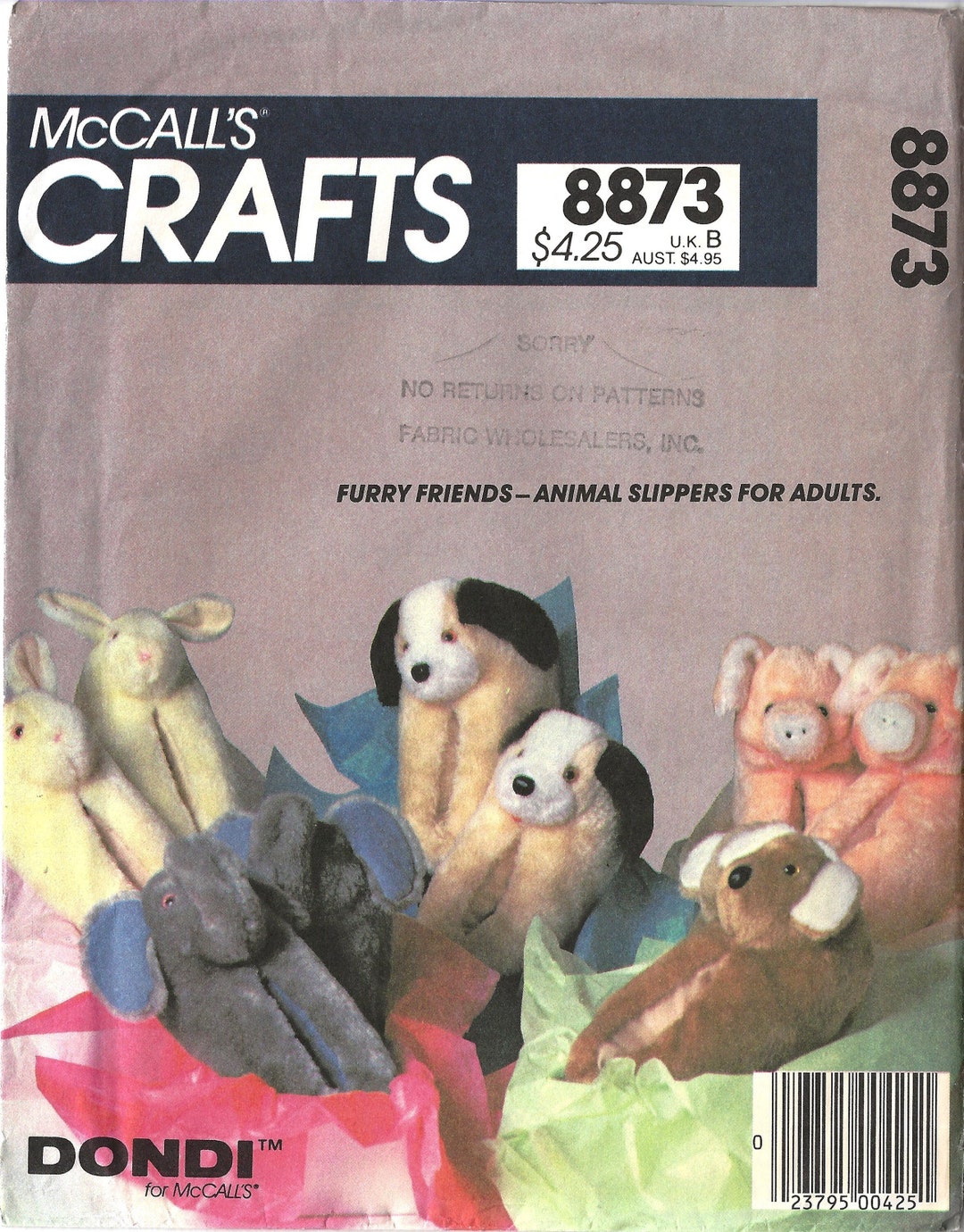Mccalls 8873 Sewing Pattern for Furry Friends Animal Slippers for ...