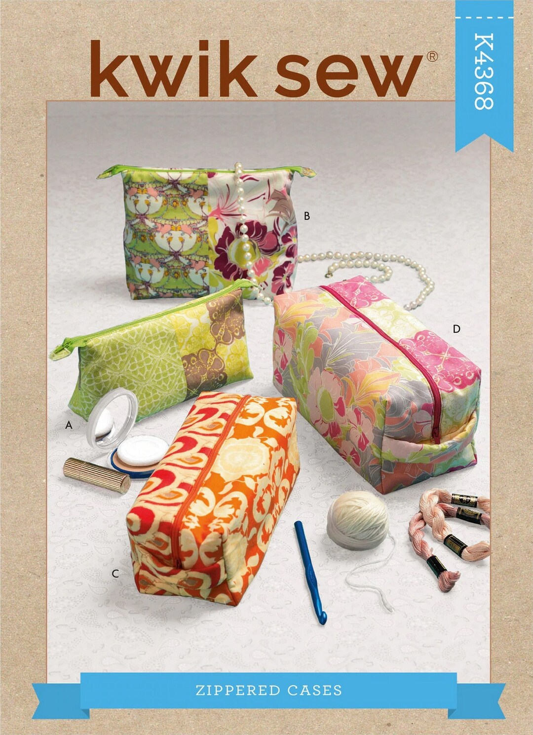 Kwik Sew K4368 Sewing Pattern for Zippered Cases in Various Shapes and ...