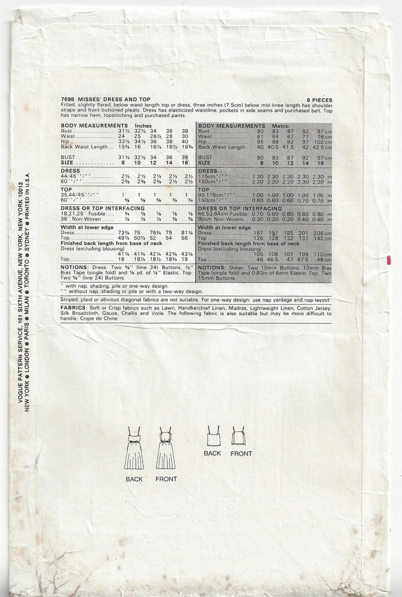 Vogue 7698 Sewing Pattern Misses Vintage 70s Very Easy Sleeveless Dress ...
