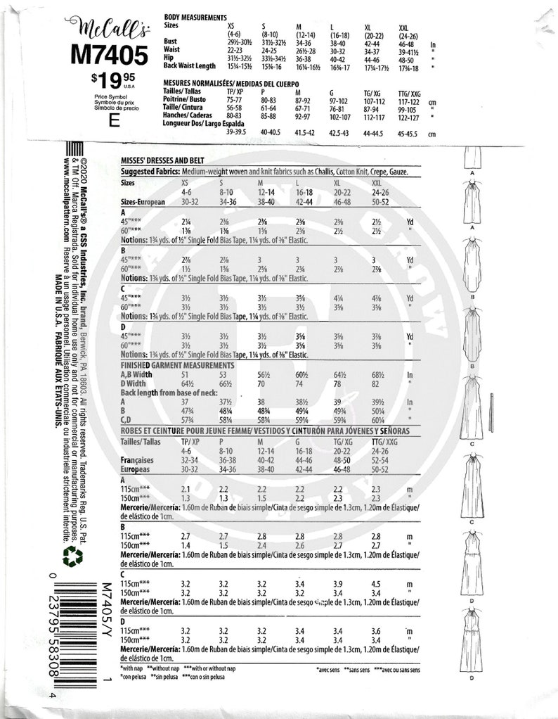 McCalls M7405 Sewing Pattern for Misses Gathered Neckline | Etsy