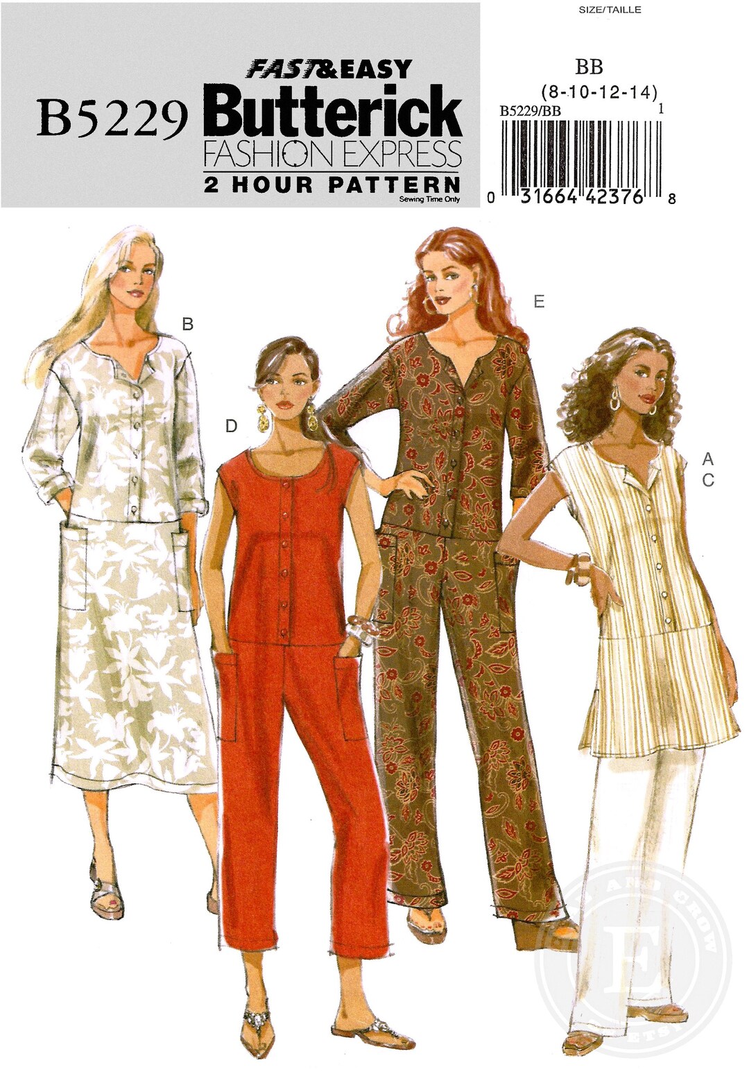 Butterick B5229 Sewing Pattern Misses Fast and Easy Tunic - Etsy