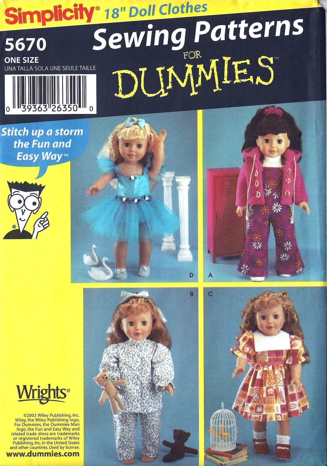 Simplicity 5670 Sewing Pattern for 18" Doll Clothes Shirt Overalls ...