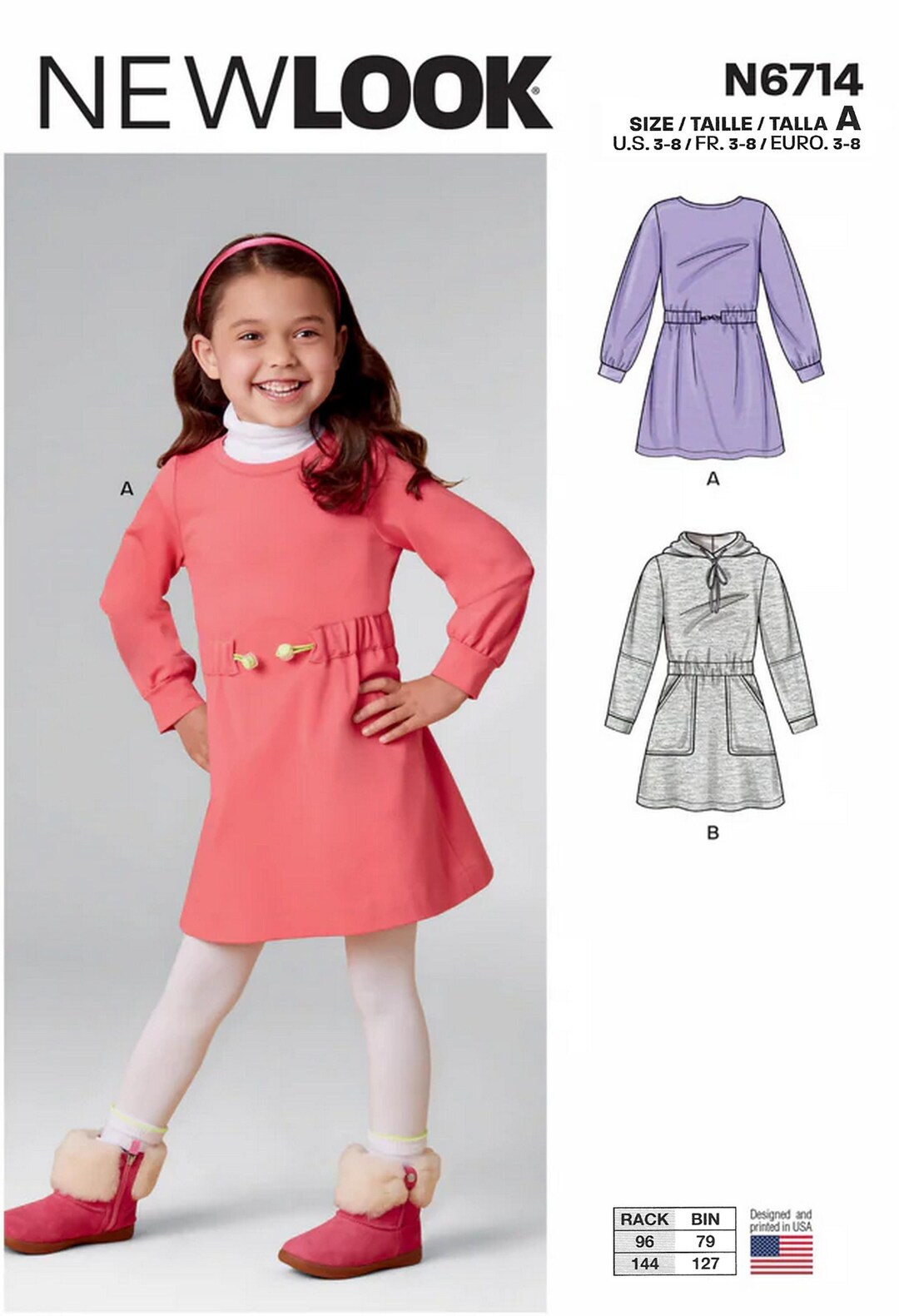 New Look N6714 Sewing Pattern for Childrens Knit Dresses With Hood and ...