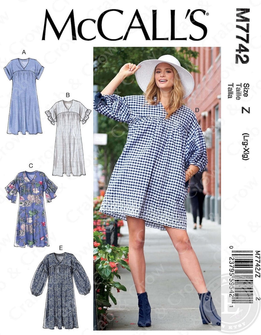 Mccalls M7742 Sewing Pattern for Misses Loose Fitting Dress Front and ...