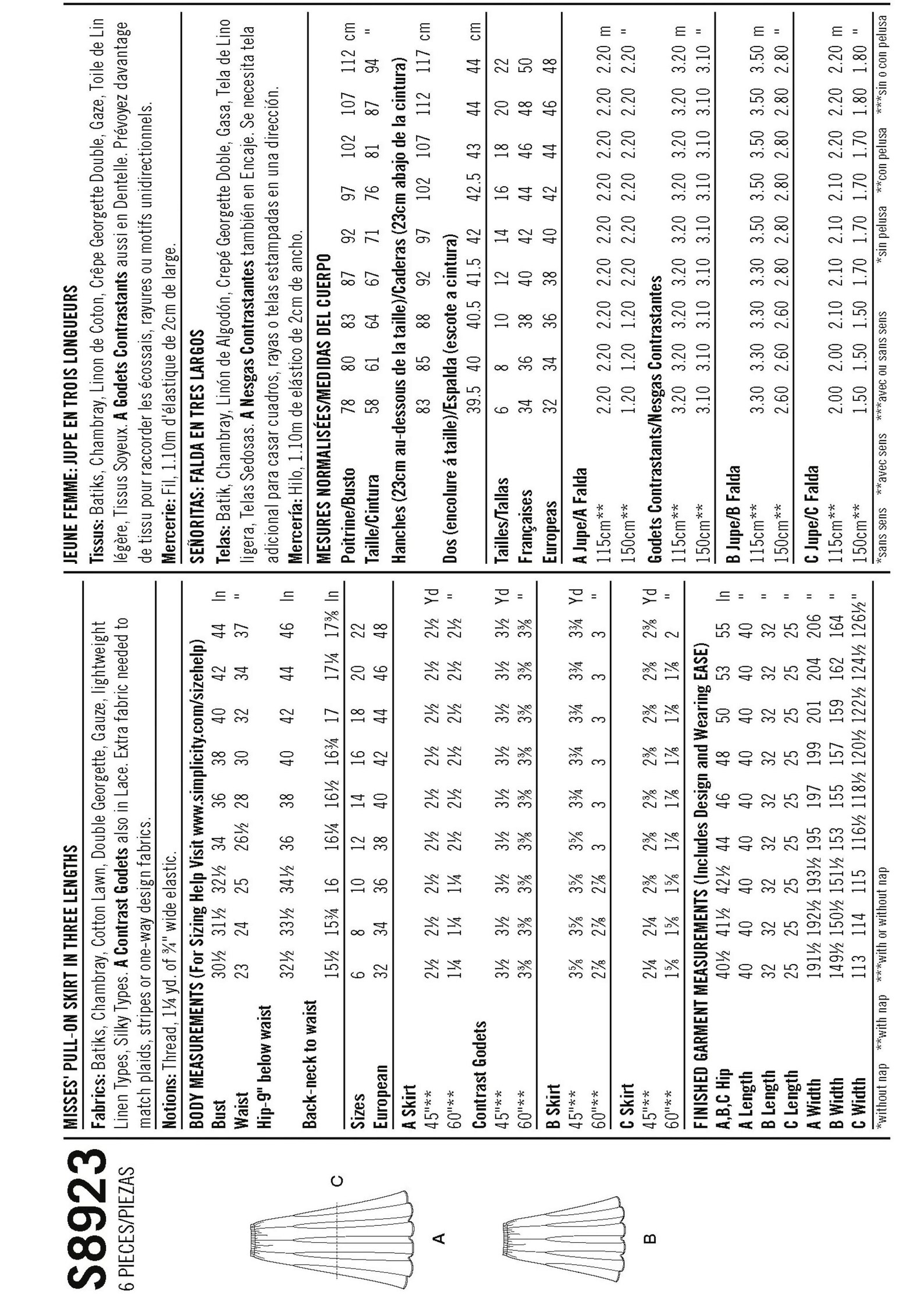 Simplicity S8923 Sewing Pattern Misses Pull-on Skirt in Three Lengths ...
