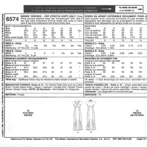 Mccalls 6574 Sewing Pattern for Misses Close Fitting Knit Dress With ...