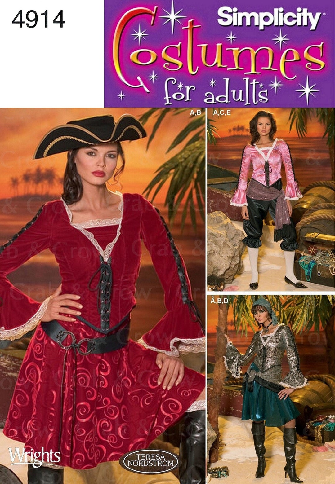 Simplicity 4914 Sewing Pattern Misses Pirate Costume Ruffle Sleeve Top ...