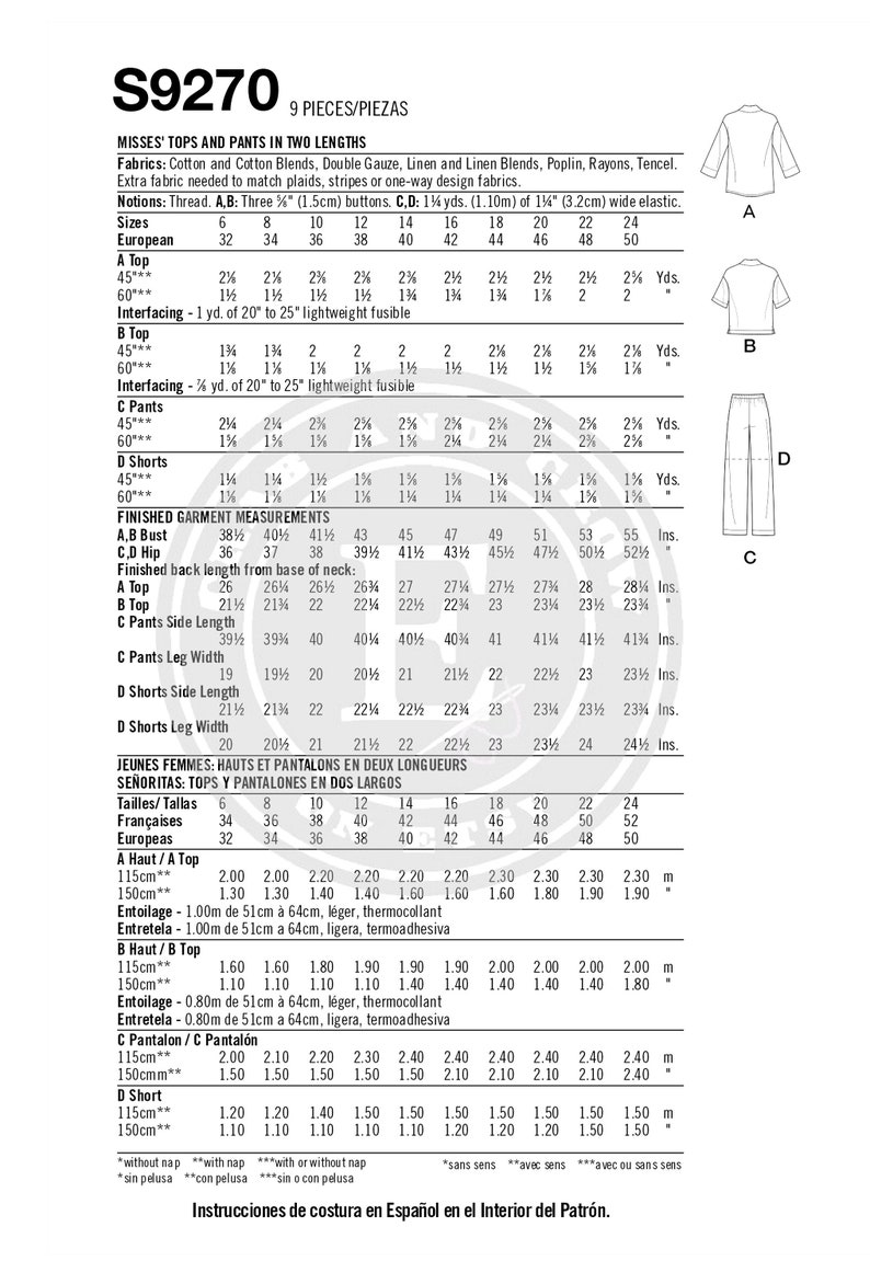 Simplicity S9270 Sewing Pattern for Misses Button Front Tops - Etsy