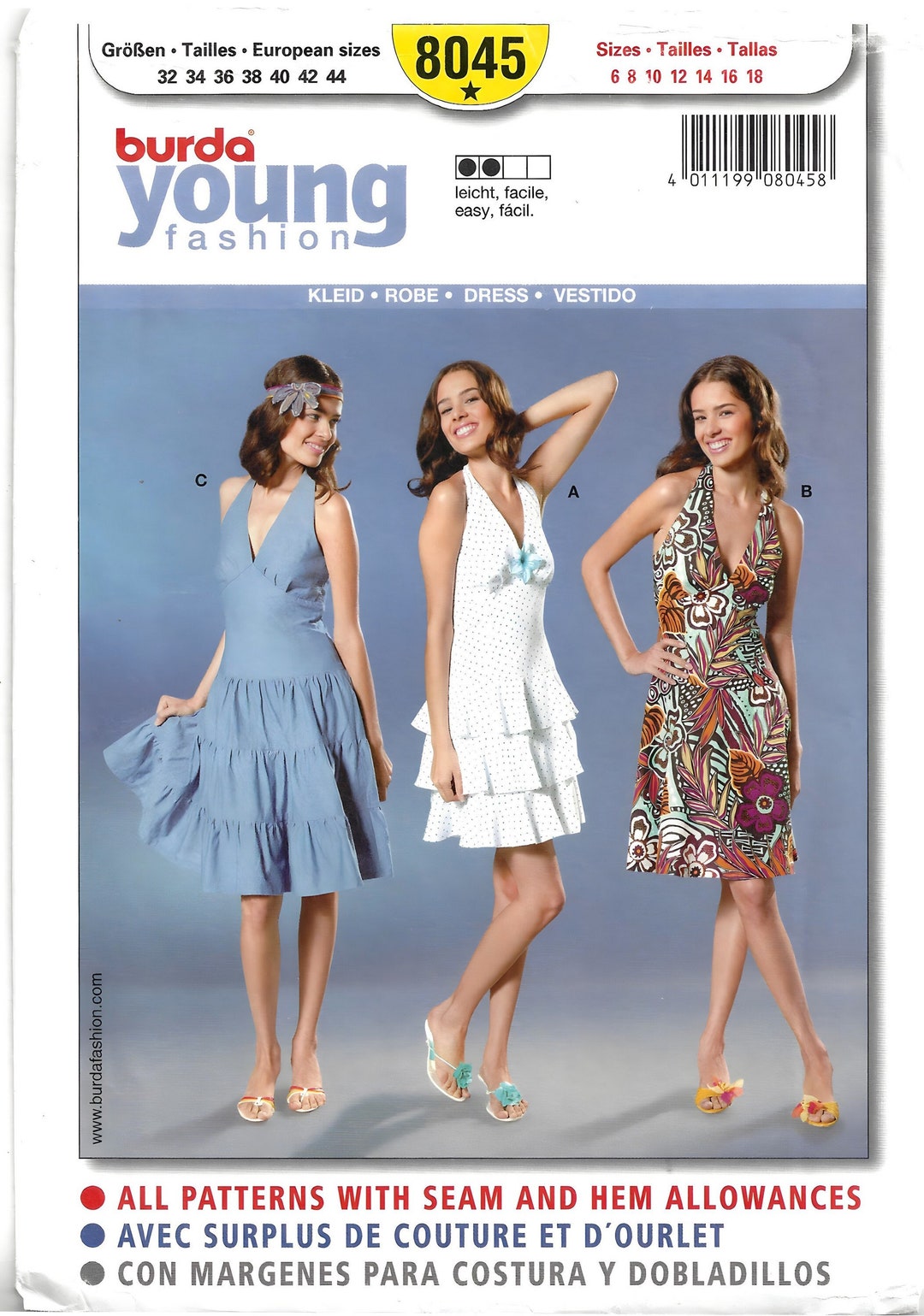 Burda 8045 Sewing Pattern for Misses Young Fashion Close Fitting Halter ...