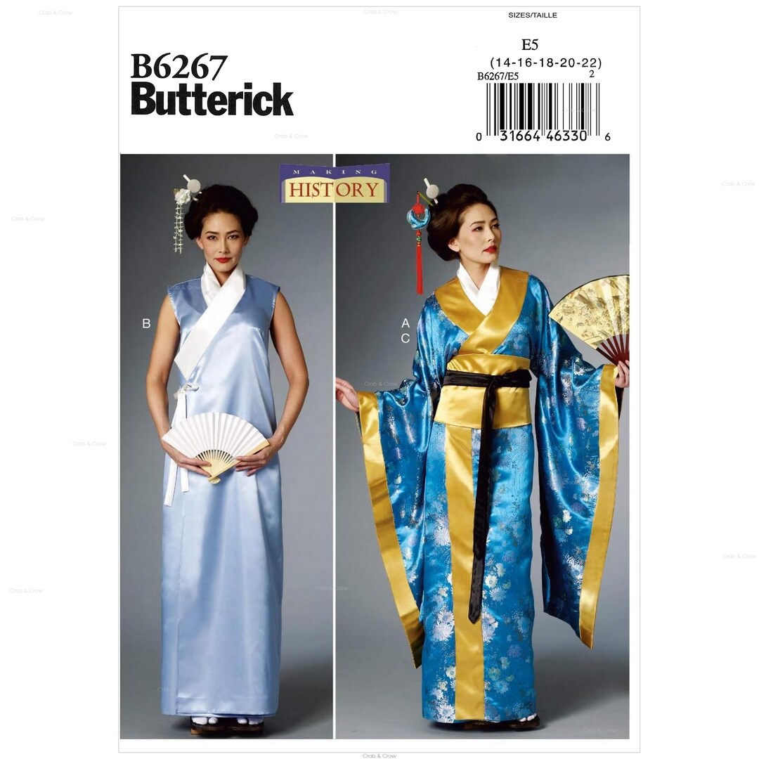 Butterick B6267 Sewing Pattern Misses Easy Kimono With Obi Belt Costume Making History Series Sz ...