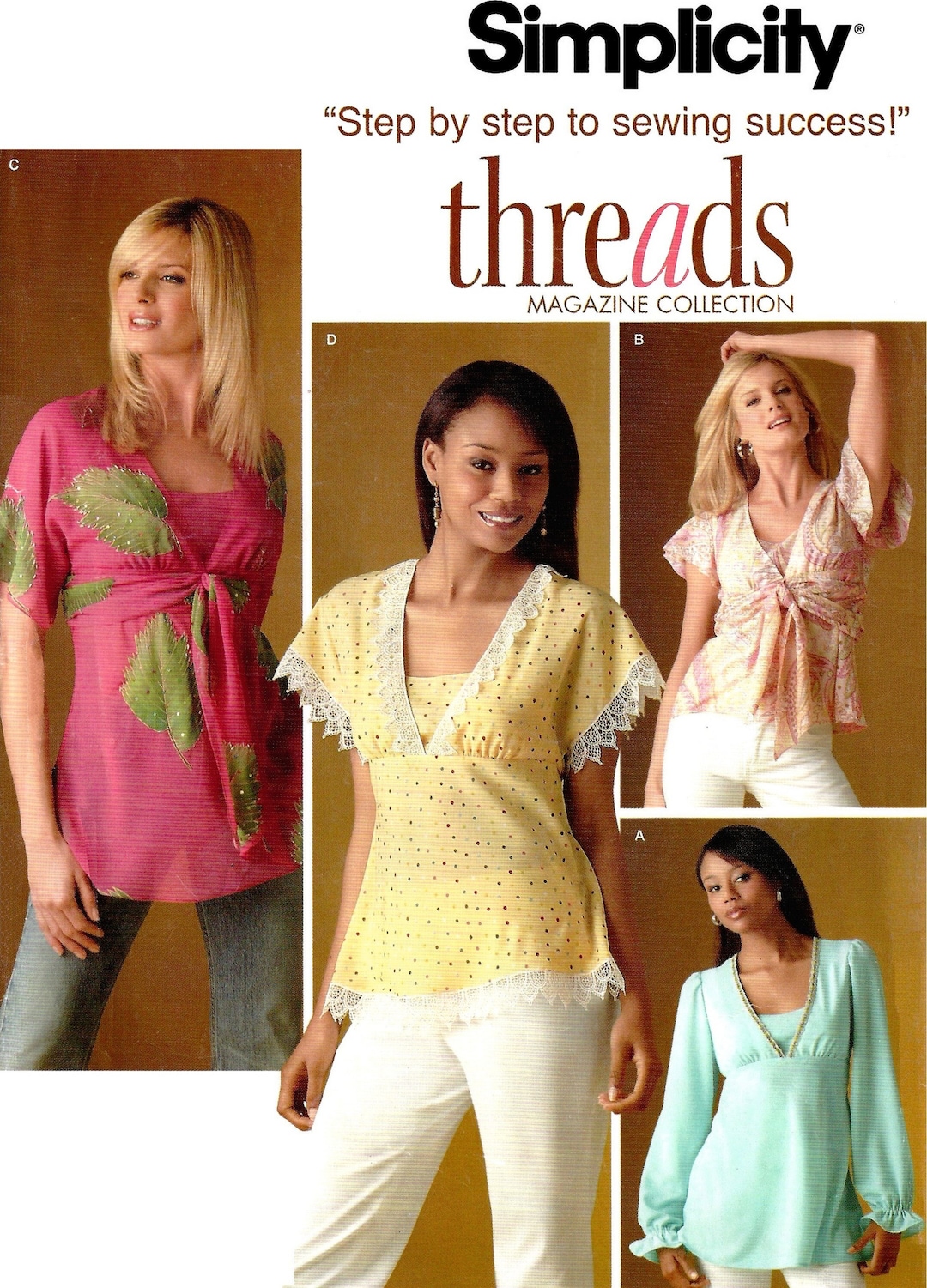 Simplicity 4180 Sewing Pattern Misses Pullover Bias Tunics or Tops Threads Magazine Collection ...