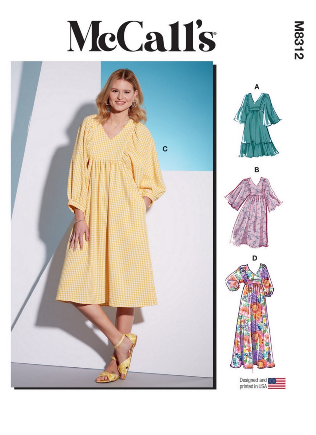 Mccalls M8312 Sewing Pattern Misses Easy Pullover Vneck Dress in Two ...