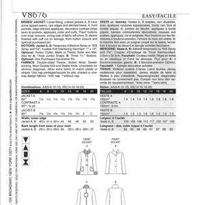 Vogue V8676 Sewing Pattern Misses Loose Fit High Neckline Unlined ...