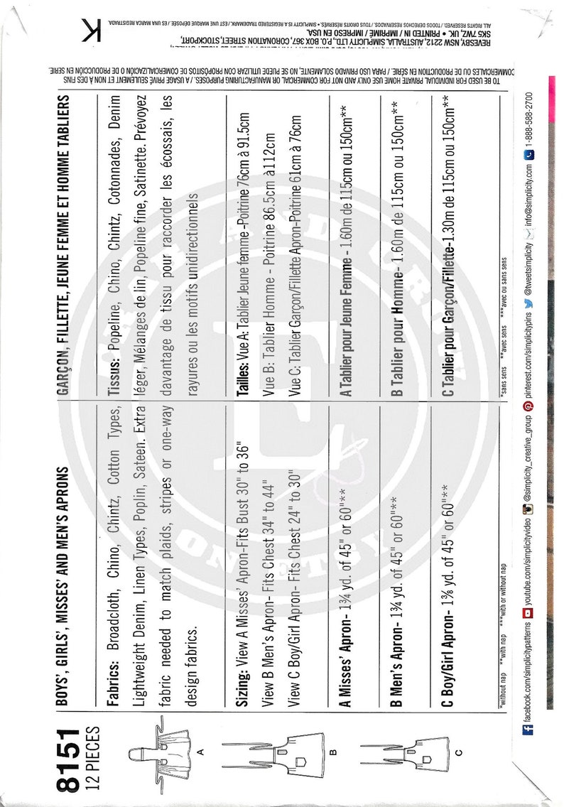 Simplicity 8151 Sewing Pattern for Misses and Mens Boys and - Etsy