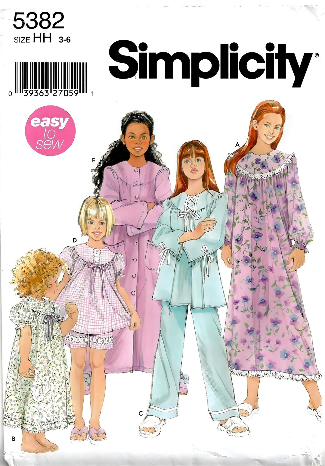Simplicity 5382 Sewing Pattern for Girls Nightgown Robe and Long or ...