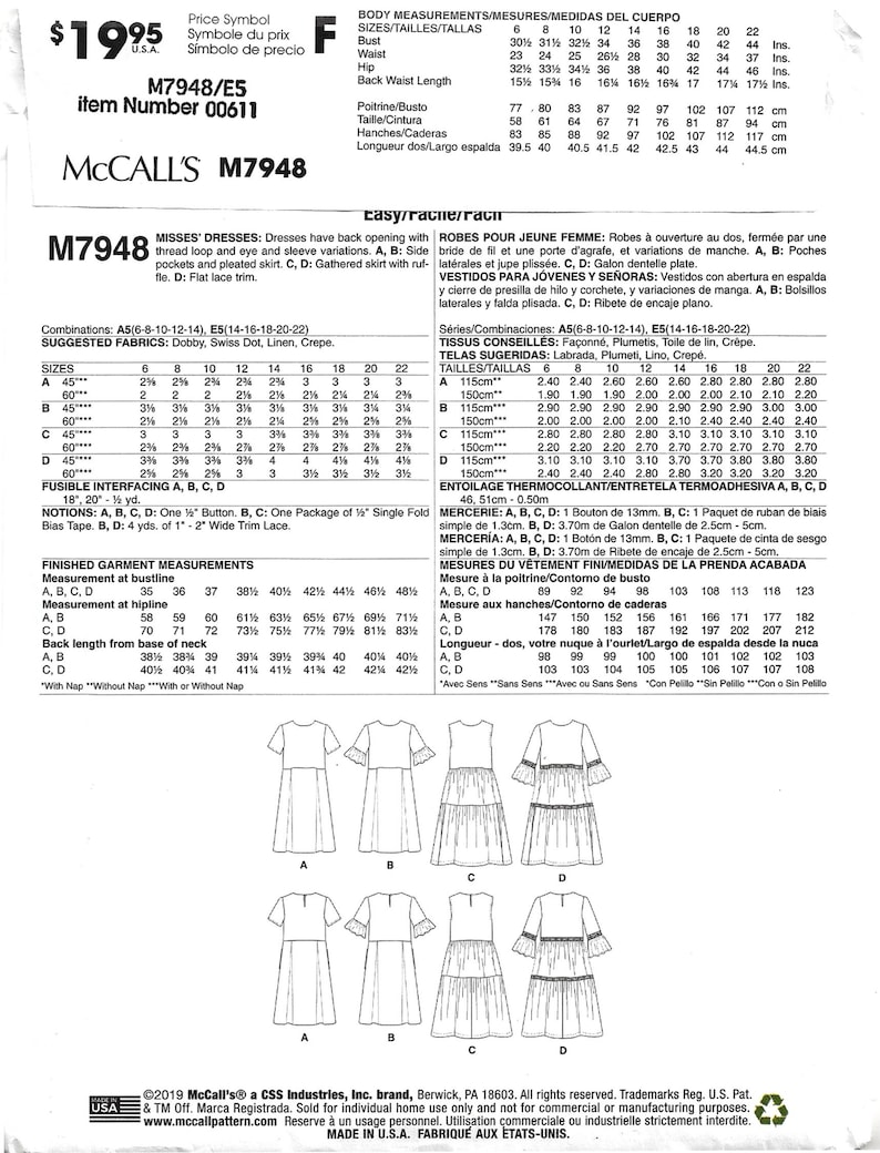 Mccalls M7948 Sewing Pattern Misses Pullover Dress With Sleeve - Etsy