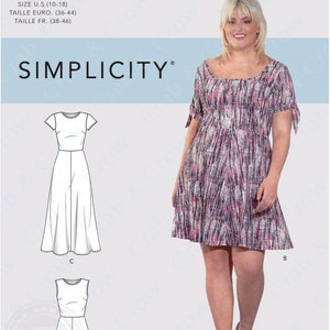 Simplicity S8874 Sewing Pattern Easy to Sew Knit Dress in Two Lengths With Neckline Variations ...