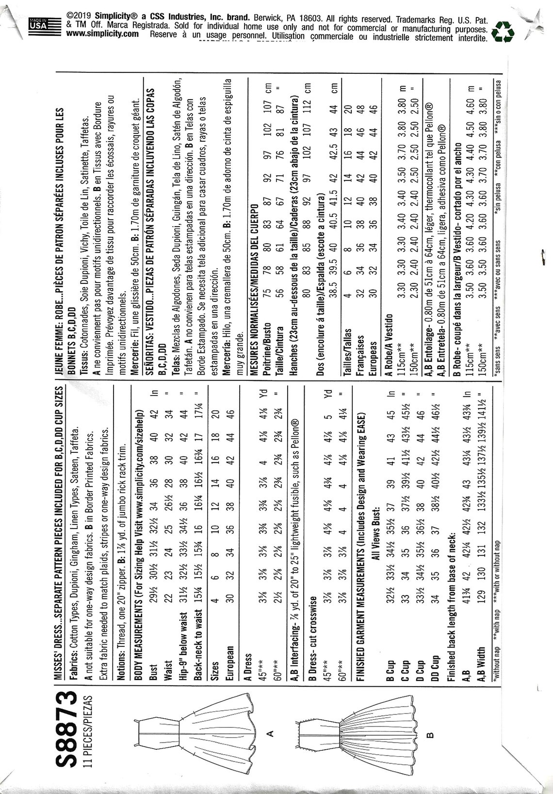 Simplicity S8873 Sewing Pattern Misses Sleeveless Tie Shoulder | Etsy