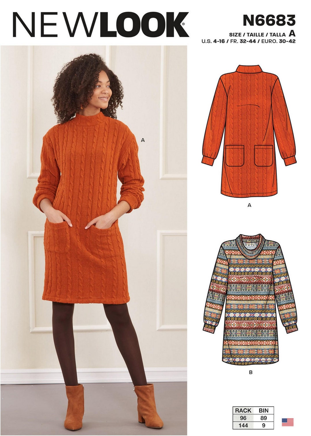 New Look N6683 Sewing Pattern Misses Sweater Dress With Neckline and ...
